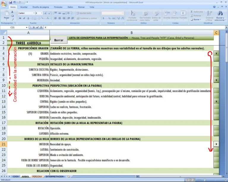 TEST HTP - Árbol - Casa - Persona -(Corrector Excel)