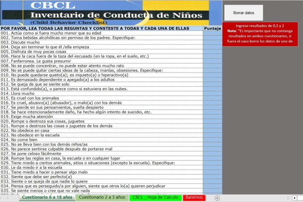 Corrector CBCL - Inventario de Conducta de Niños-