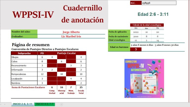 ESCALA WPPSI-V Wechsler Preescolar y Primaria