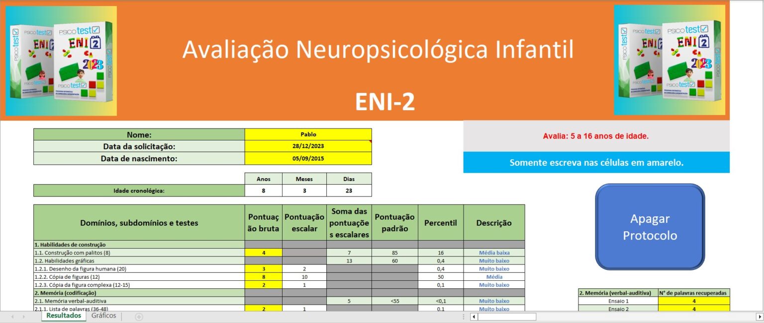 CORRETOR ENI-2 Avaliação Neuropsicológica Infantil