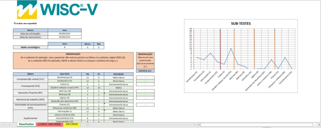 WISC V CHECKER ESCALA DE INTELIGÊNCIA WECHSLER