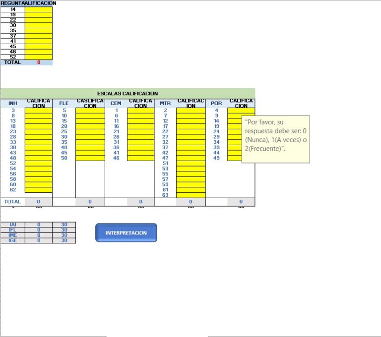 Corrector BRIEF-P Evaluación Conductual de la Función Ejecutiva